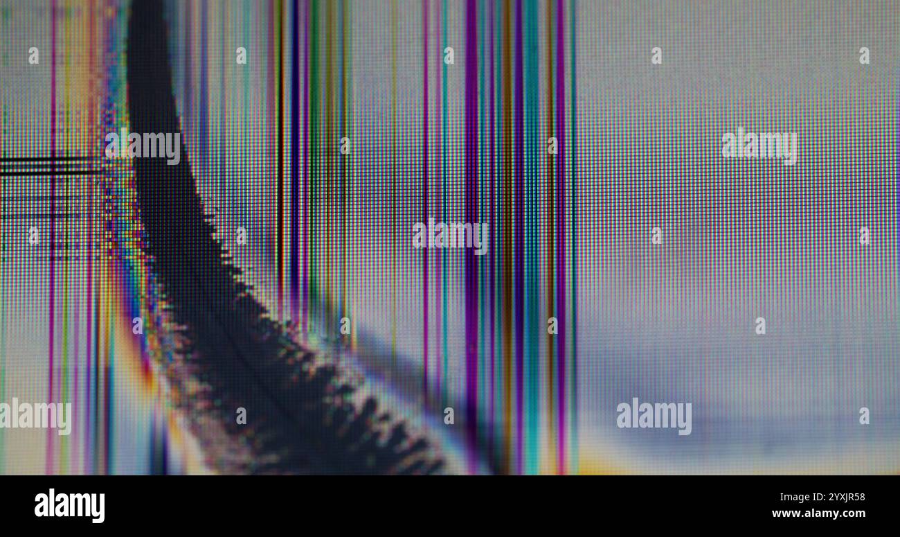 Glitch display. Broken television. Display defocused defect overlay crack in glass digital ...