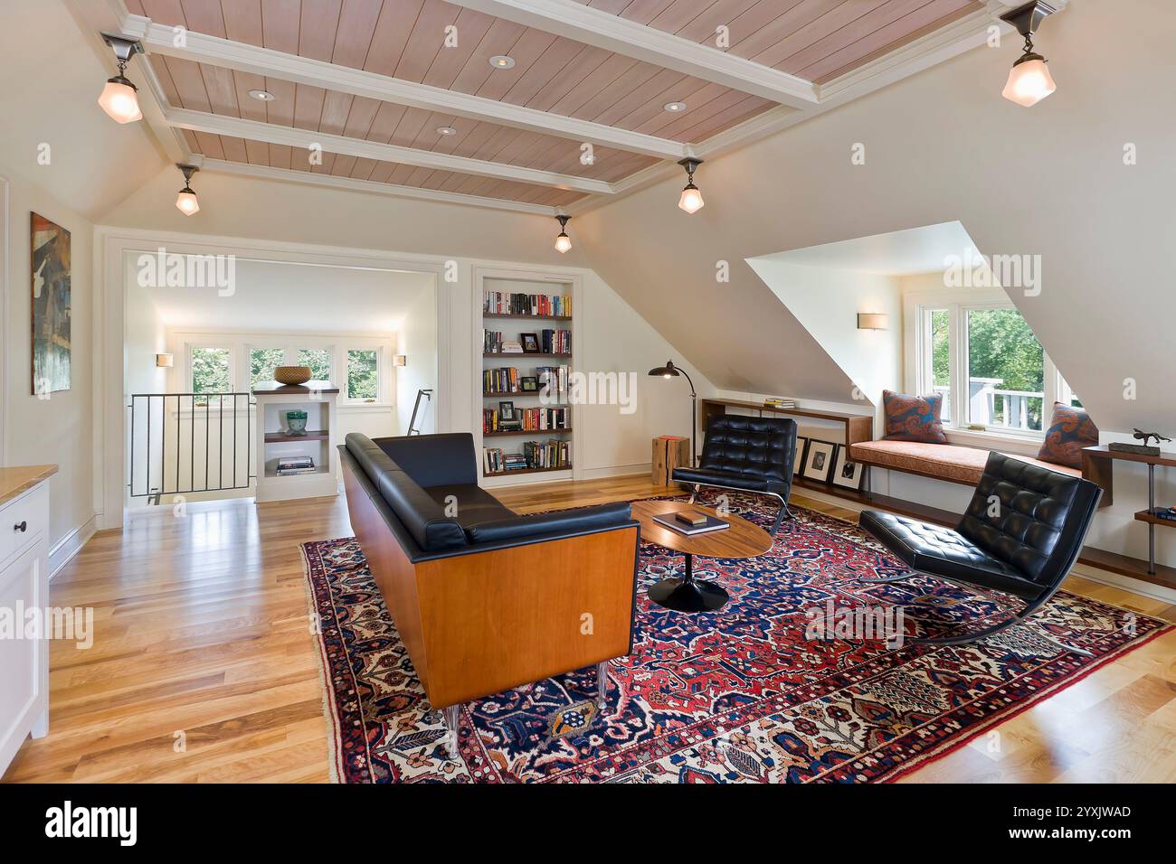 High end remodeled attic is turned into beautiful living space Stock ...