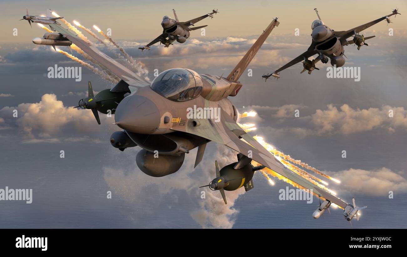 Lockheed Martin F-16 of the Israeli Air Force flying in close formation ...
