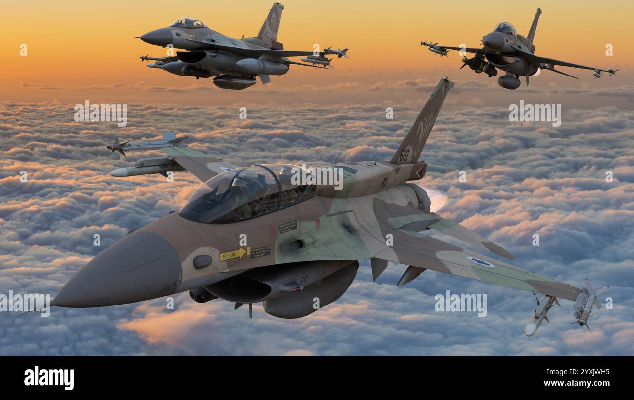 Lockheed Martin F-16 of the Israeli Air Force flying in close formation ...