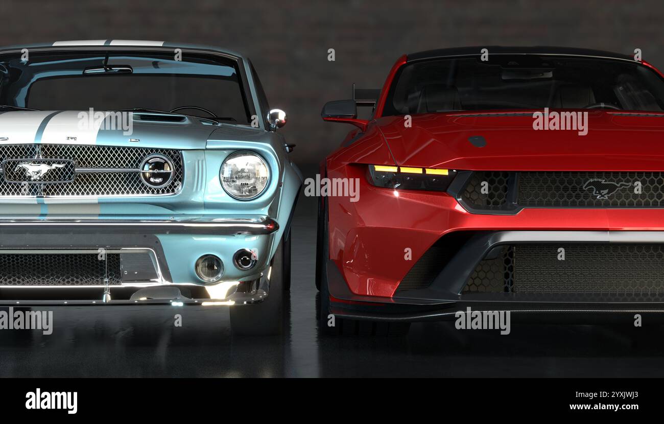 Ford Mustang of the last generation standing with the Ford Mustang of ...