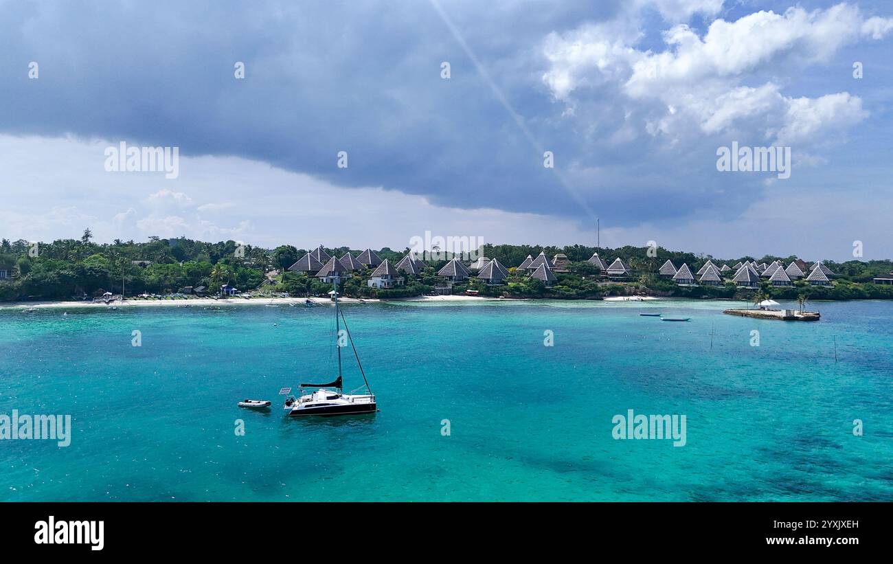 A picturesque view of a luxury beachfront resort with unique triangular ...