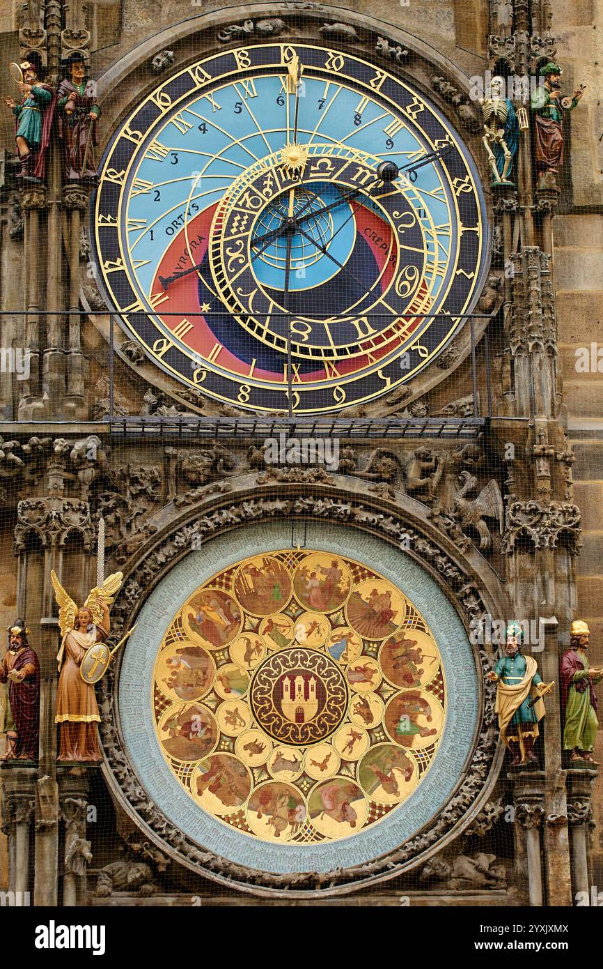 Astronomical clock on Old Town city Hall in Prague, Czech Republic ...