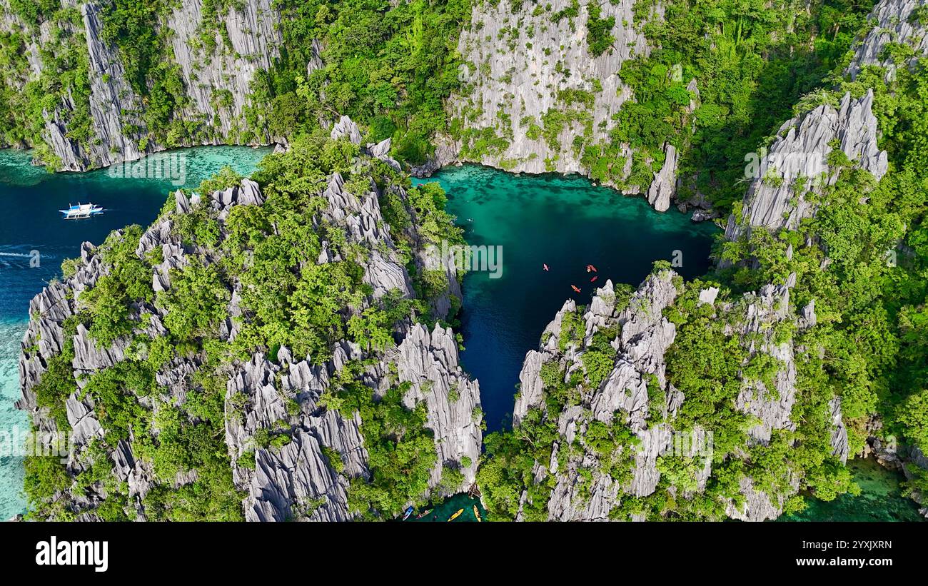 A breathtaking aerial view of a serene tropical lagoon surrounded by ...