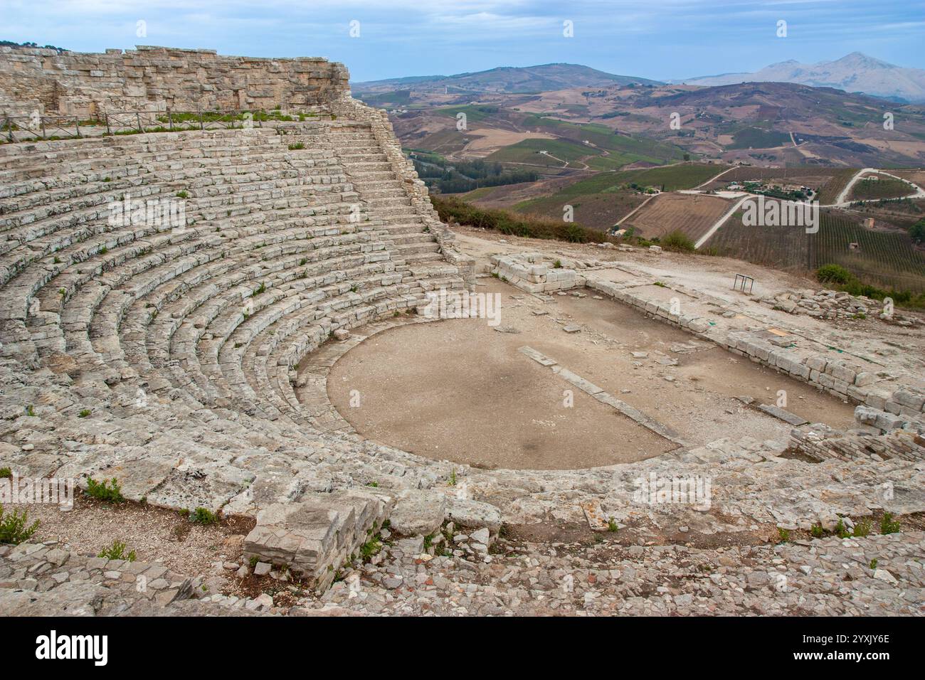 Ancient Greek amphitheatre in Segesta, Sicily, Italy with a beautiful ...