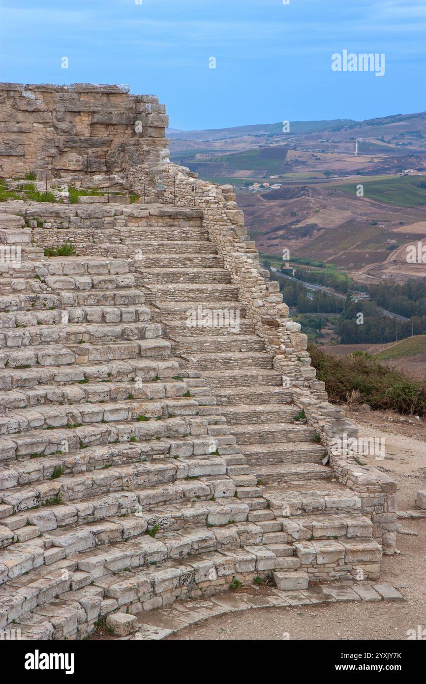 Ancient Greek amphitheatre in Segesta, Sicily, Italy with a beautiful ...