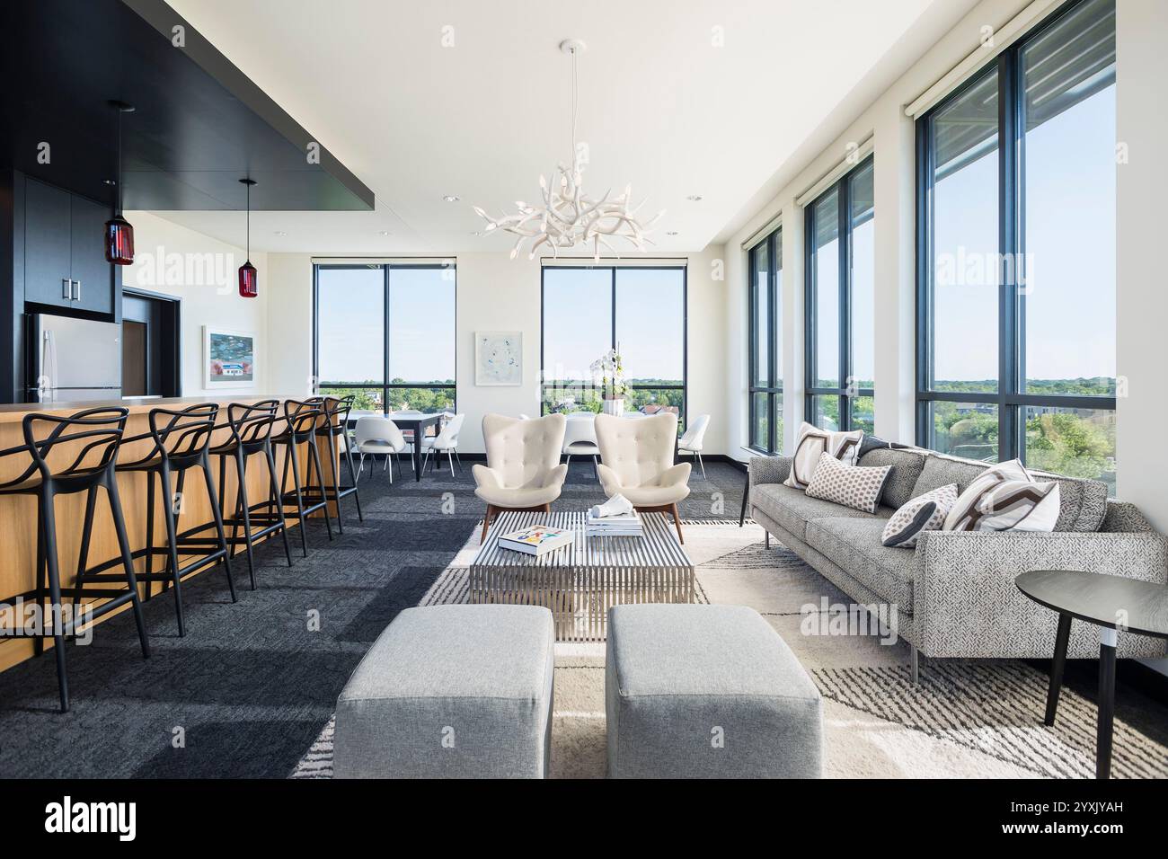Lounge on top story of new apartment building Stock Photo - Alamy