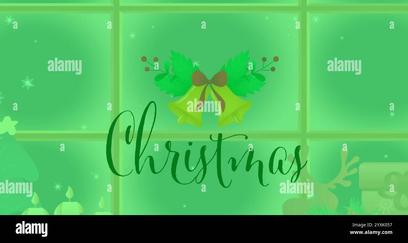 Image of christmas text banner against view of snow falling on winter ...