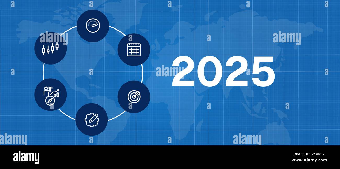 2025 new year blue map futuristic technology trend company target icon ...