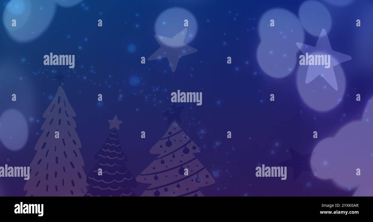 Image of spots of light falling over christmas tree and star icons ...