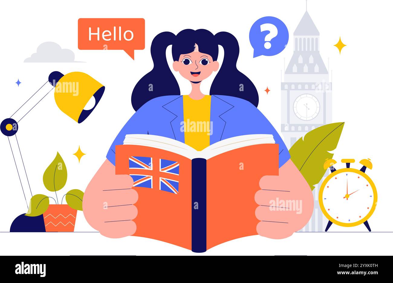 English Language Vector Illustration featuring Students Studying ...