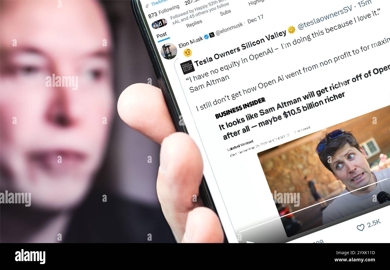 Poltava, Ukraine - 17, December 2024. Elon Musk Twitter profile page ...