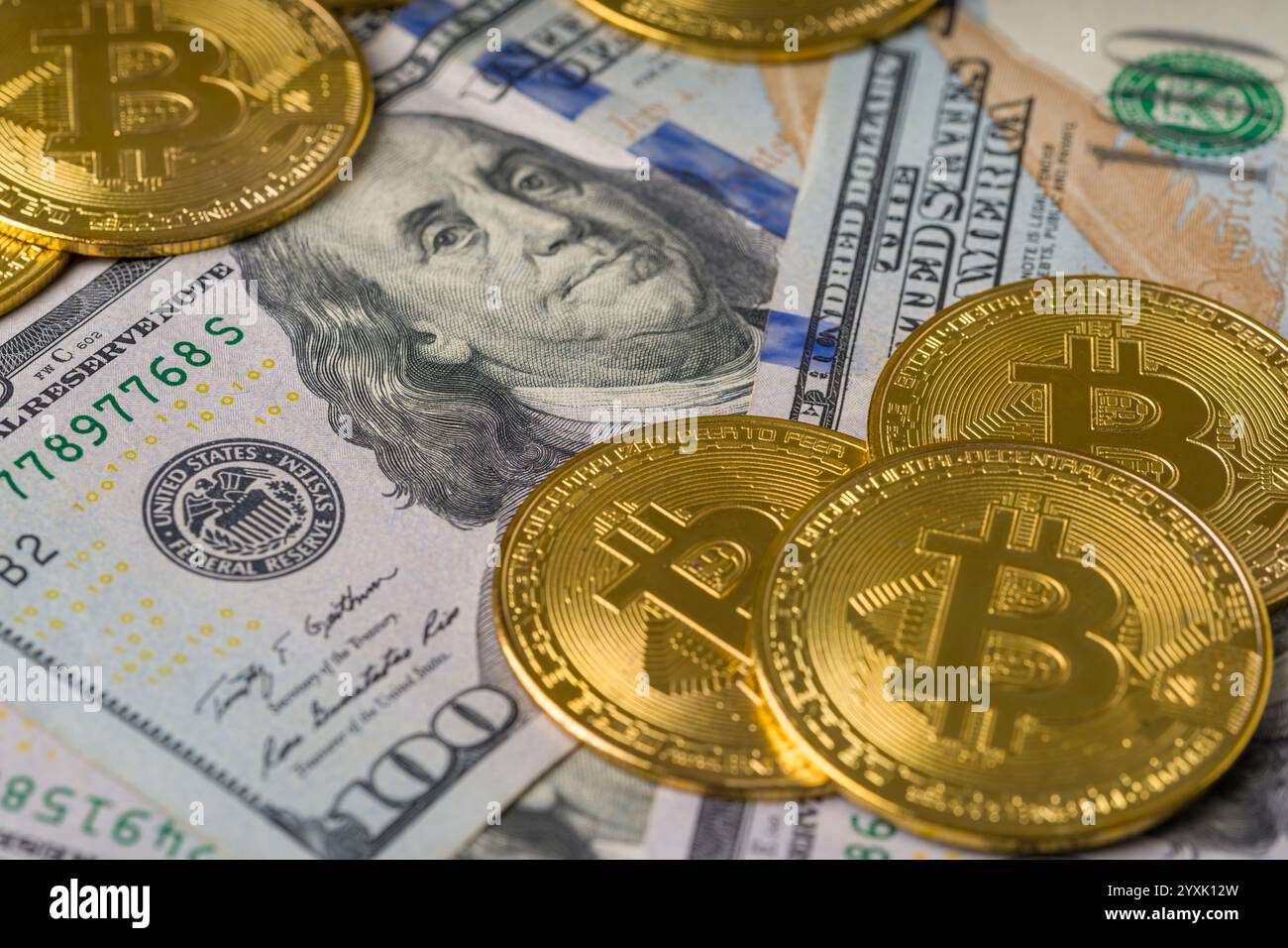 Bitcoin coins dollar bills hi-res stock photography and images - Alamy