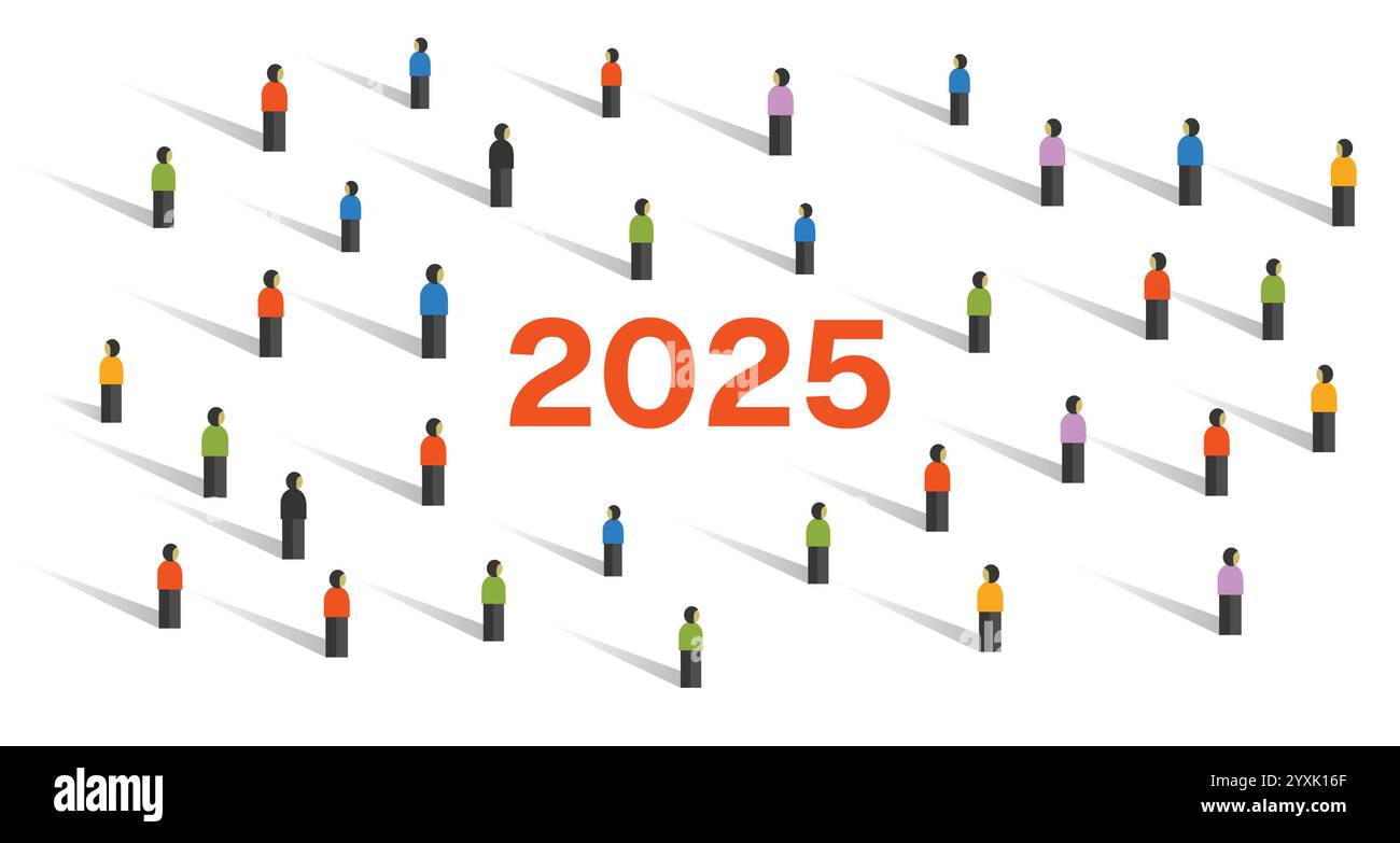 Crowd diverse public looking at new year 2025 people together democracy ...