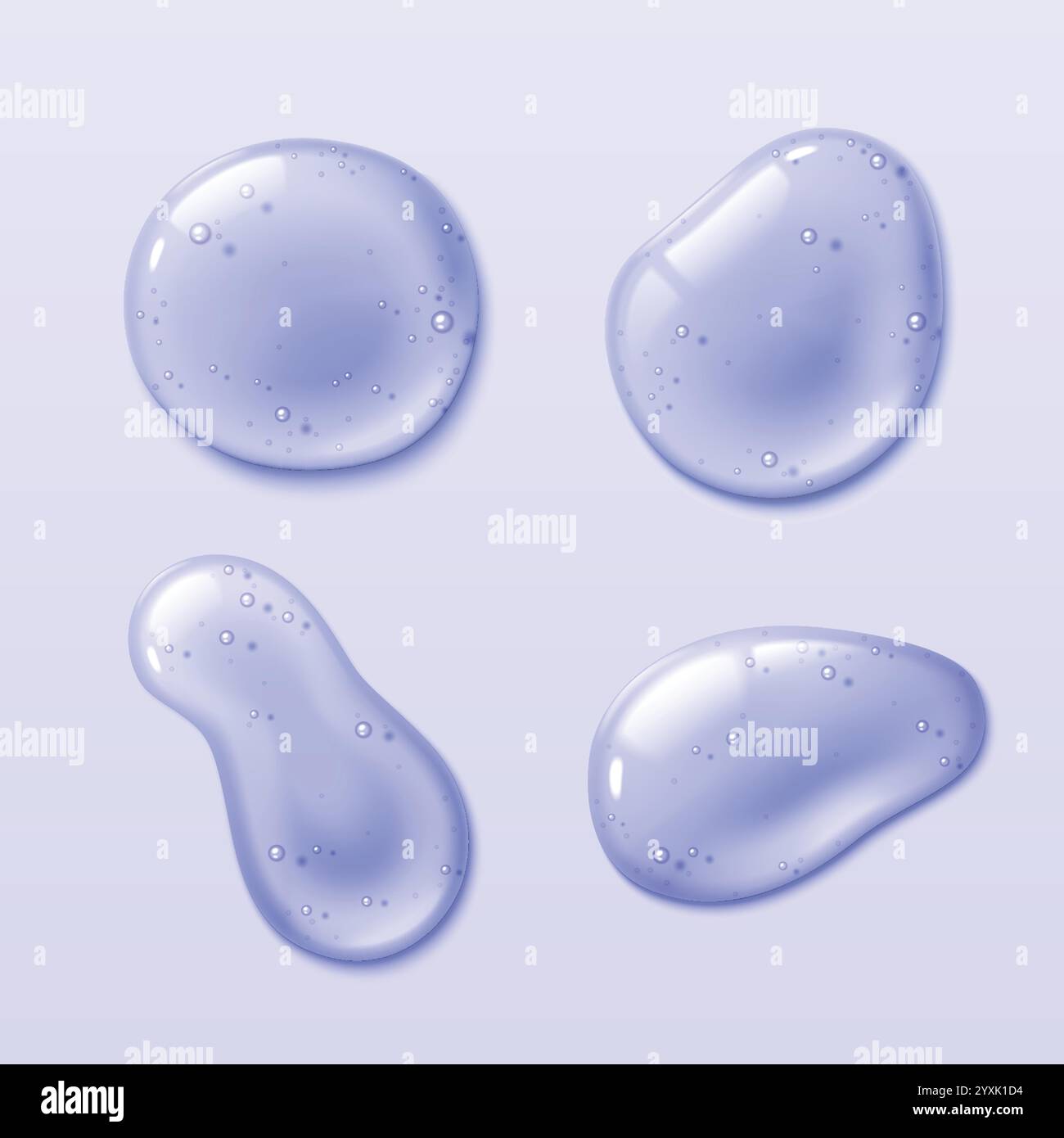 Glossy transparent jelly drops of irregular shapes in pastel purple ...