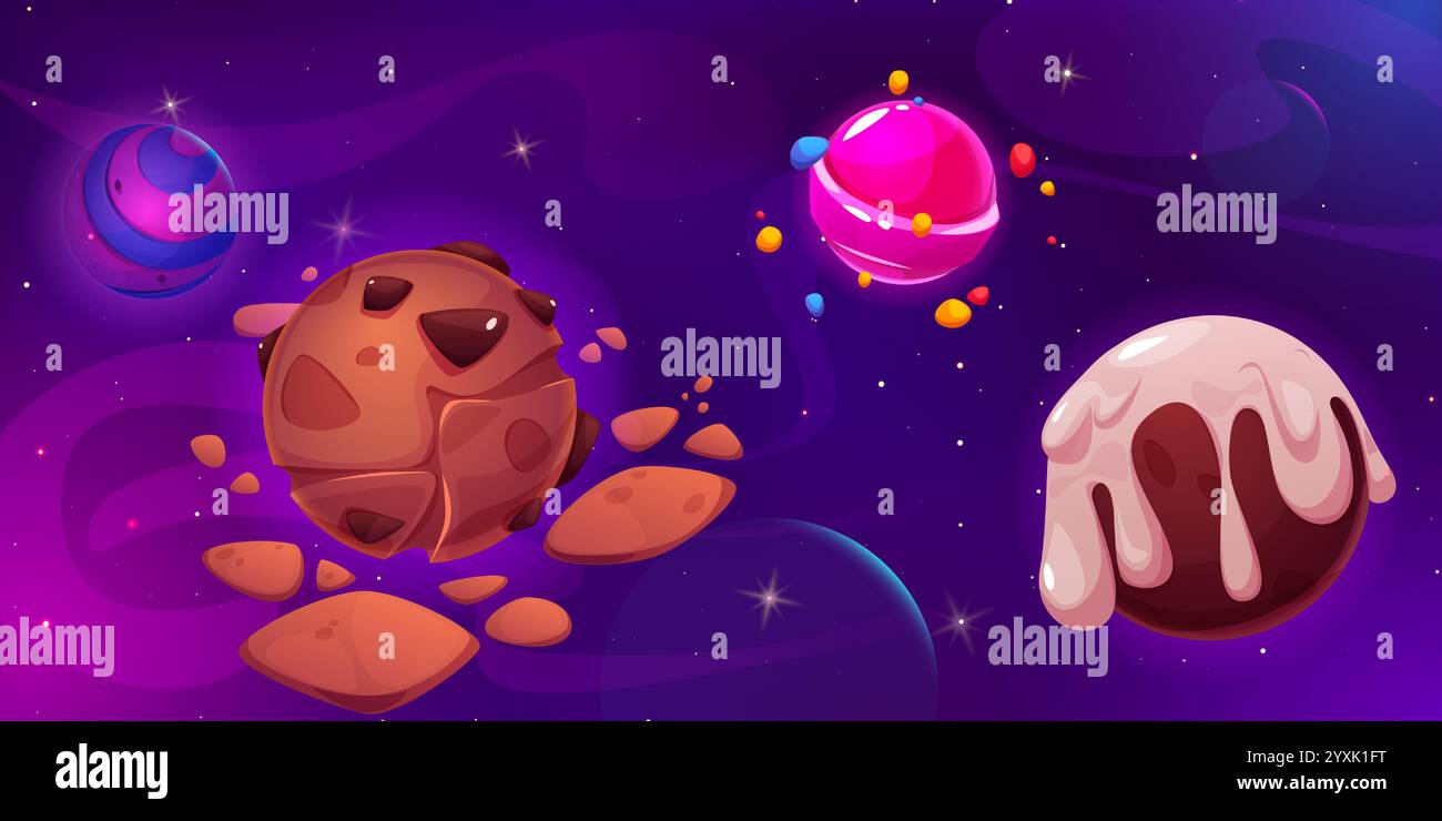 Fantasy cosmic candy land space landscape with sweet celestial objects ...