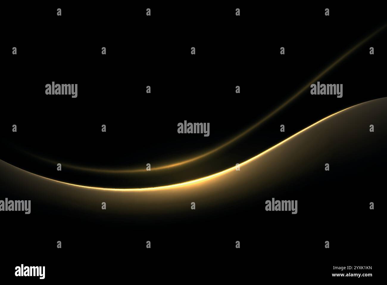 Bright golden light streaks curve dynamically over a dark black ...