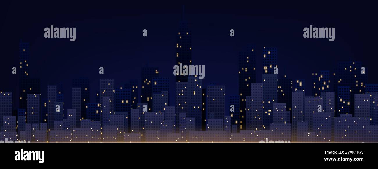 City tech skyline with urban silhouettes illuminated by glowing lights ...