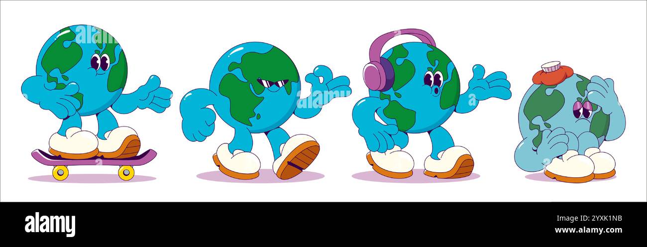 Planet Earth character set showing various emotions and activities ...