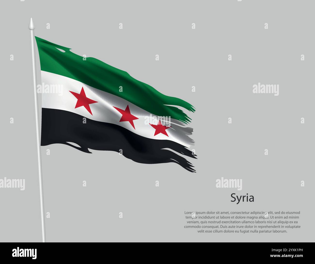 Waving Syrian flag featuring green, white, and black stripes with red ...