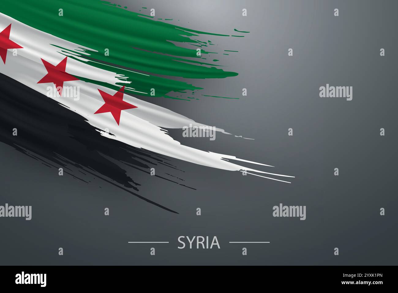 Curved Syrian flag ribbon featuring green, white, black stripes, and ...