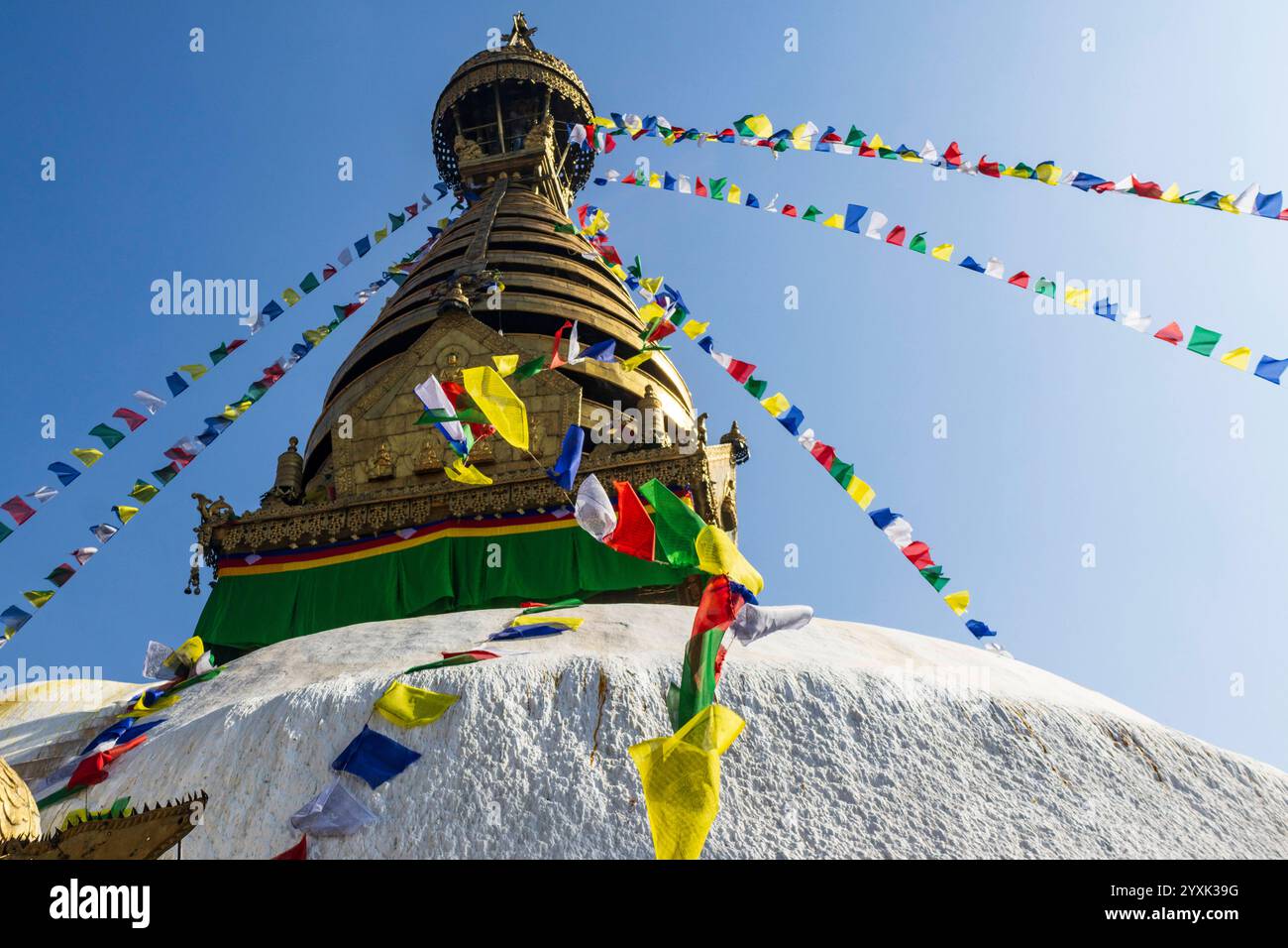 Swayambhunath stupa with prayer flags, temple complex, Kathmandu, Kathmandu Valley, Nepal, Asia ...