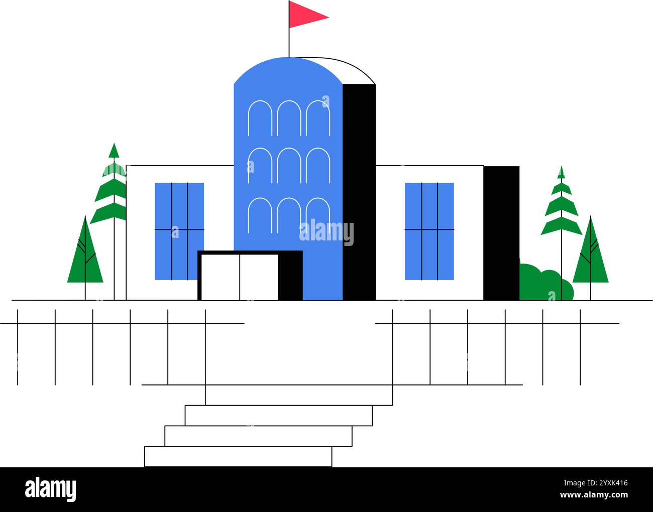 Modern University Building In Flat Vector Illustration Symbolizing ...