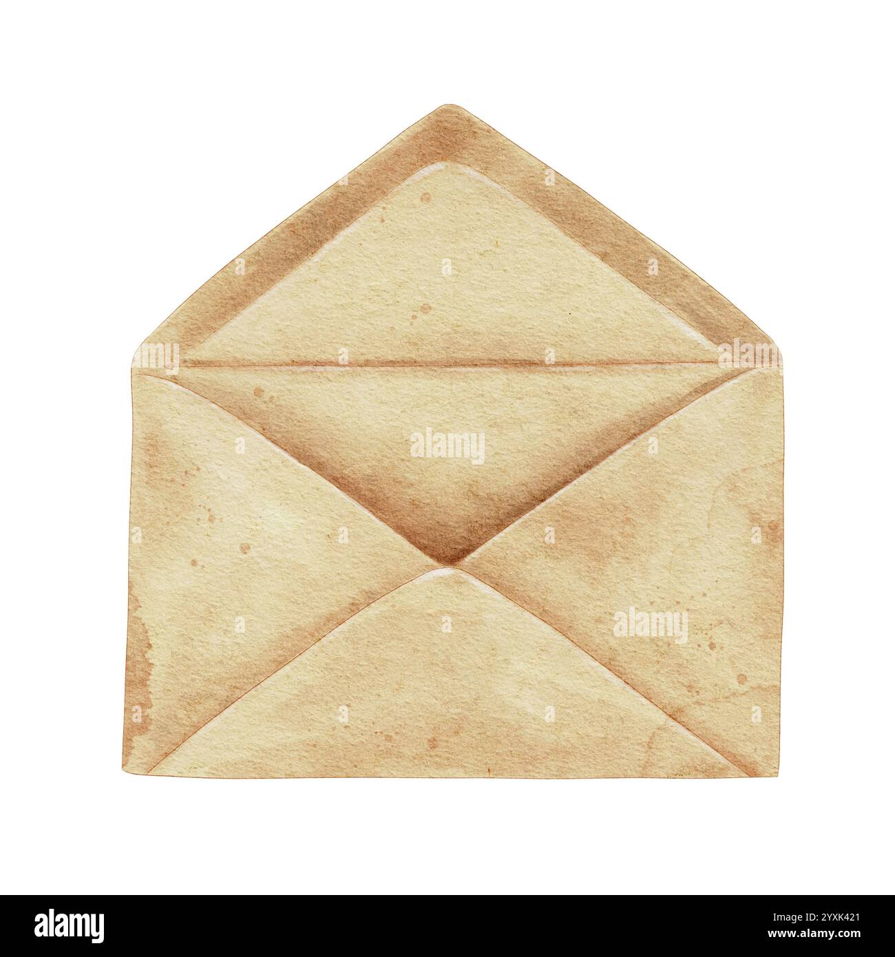Craft retro open envelope for letters watercolor illustration. For ...
