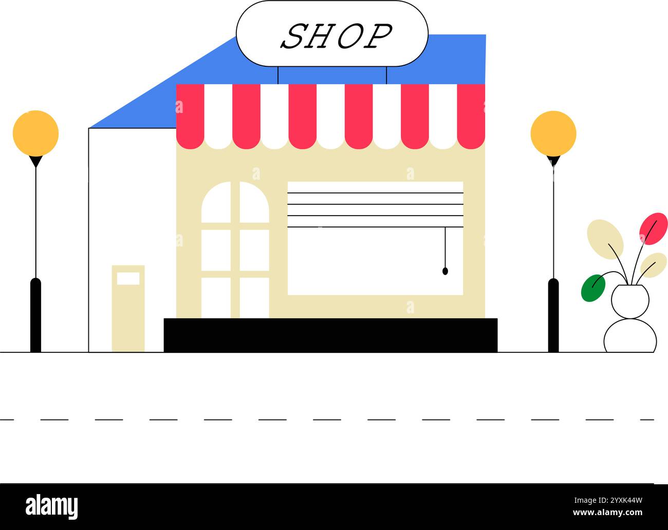 Small Shop Front In Flat Vector Illustration Symbolizing Local Retail ...