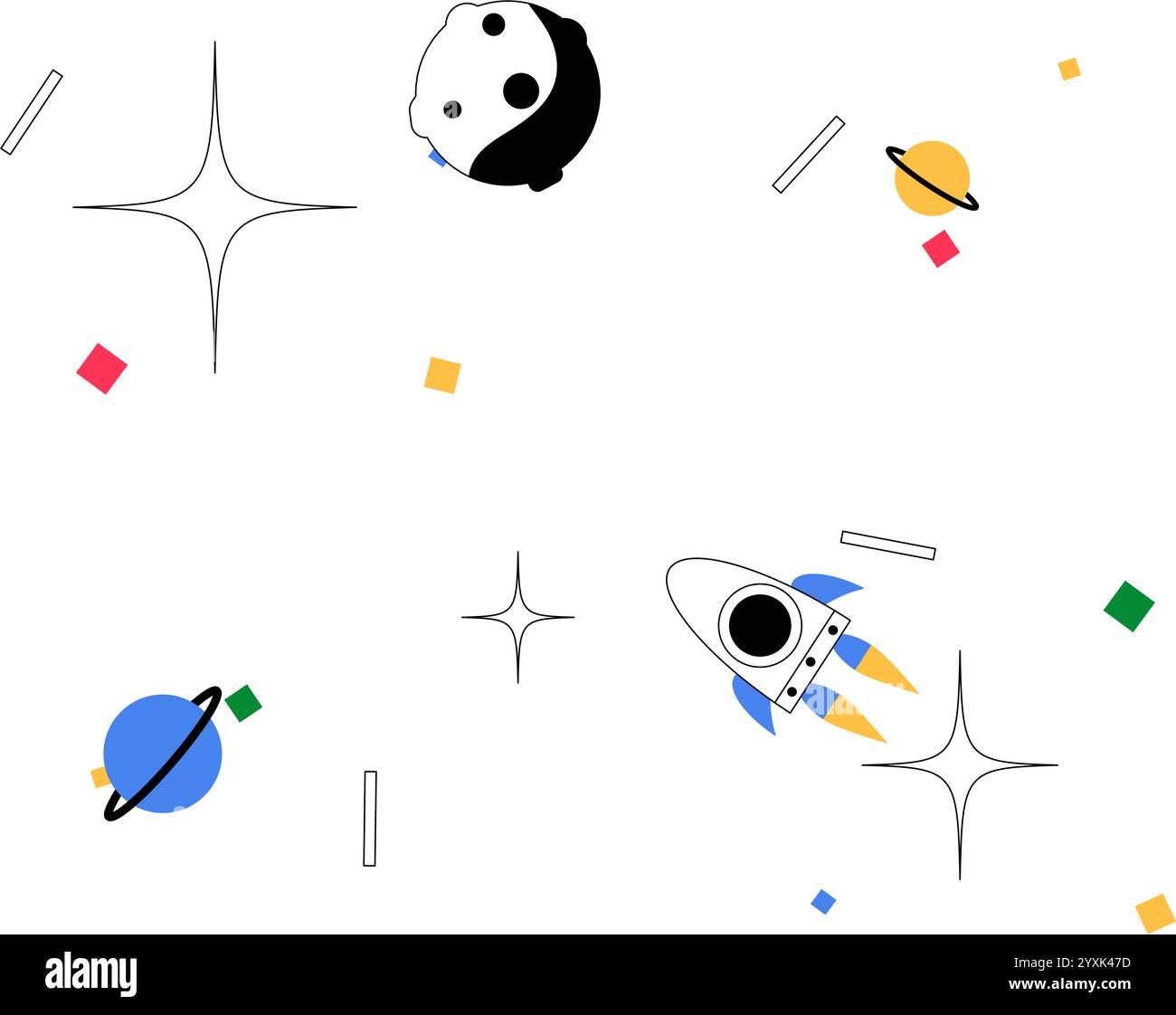 Space Elements With Rocket In Flat Vector Illustration Symbolizing