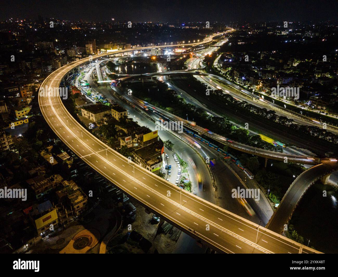 Drone Aerial Night View of Dhaka City with Illuminated Elevated ...