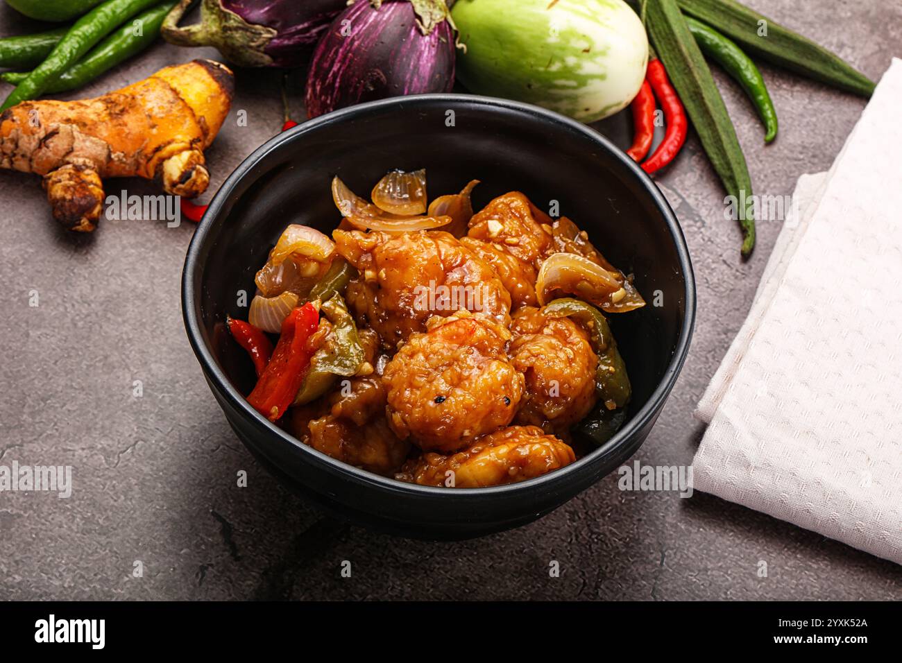 Chinese cuisine - prawn with chili sauce and garlic Stock Photo - Alamy