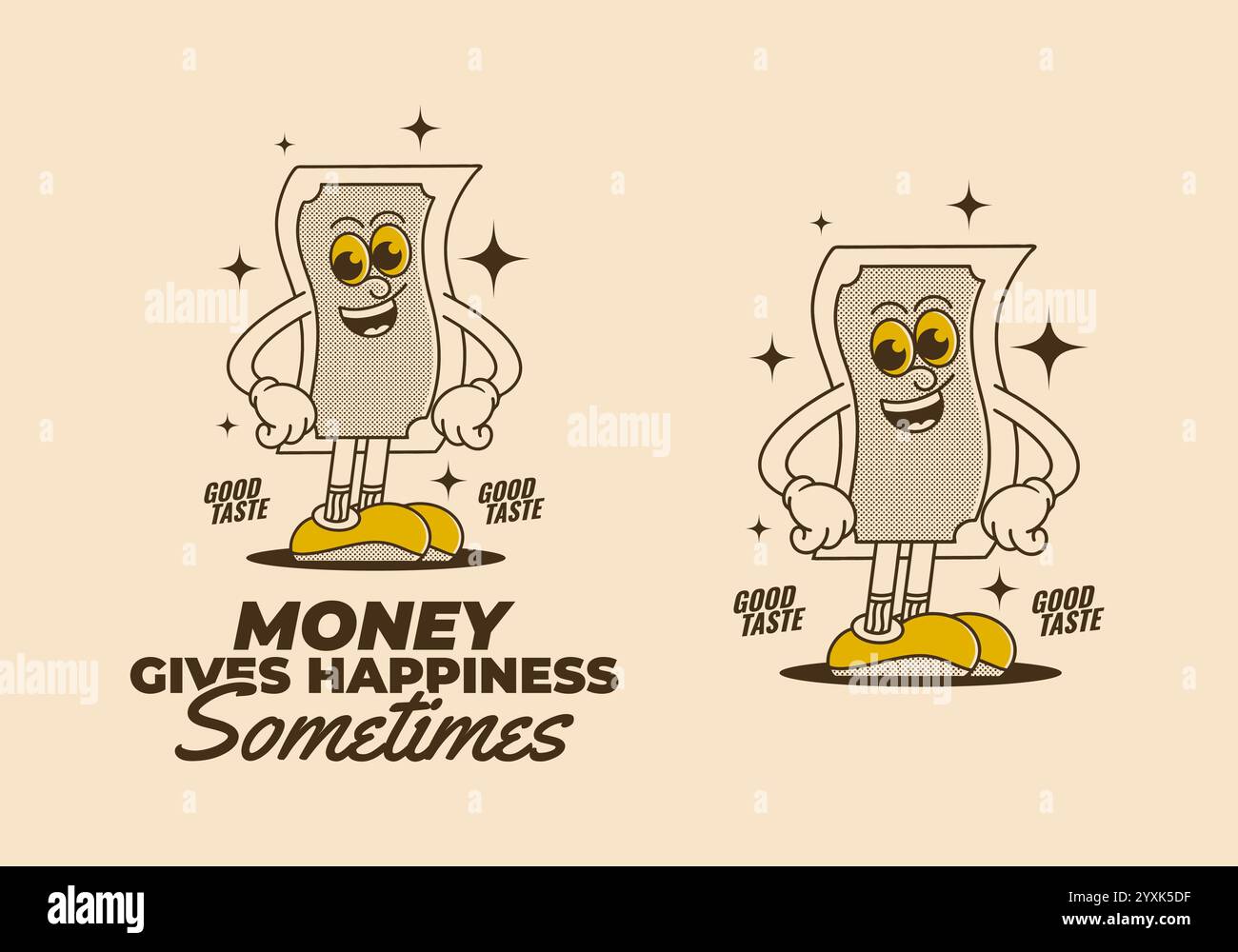 money gives happiness, sometimes. Money mascot character in standing ...