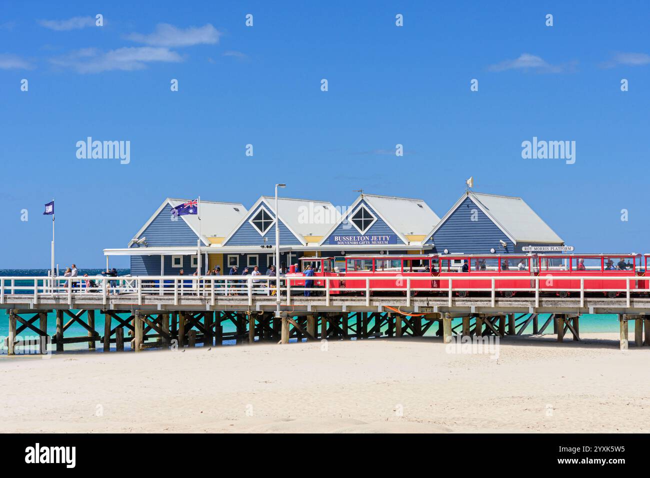 The popular red tourist train on the Busselton Jetty, Busselton, City ...