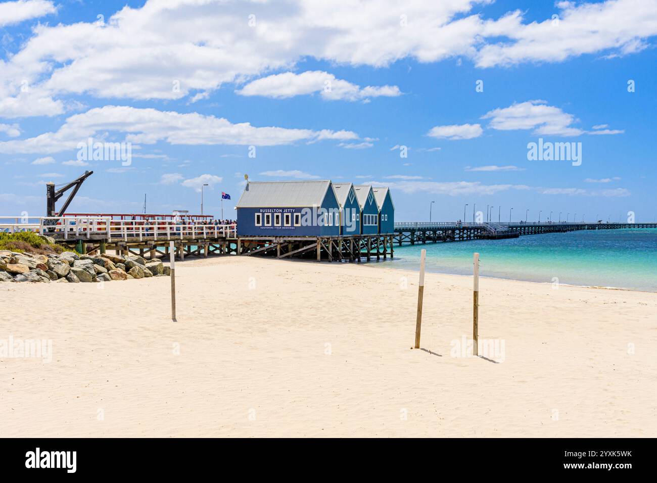 Busselton Jetty sitting above the calm sea of Geographe Bay, Busselton ...