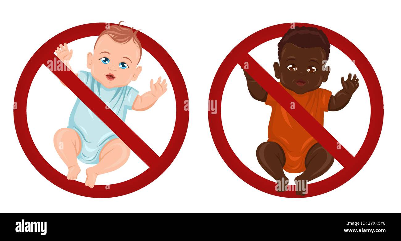 Vector set of icons with newborn baby in prohibition sign. Not intended ...