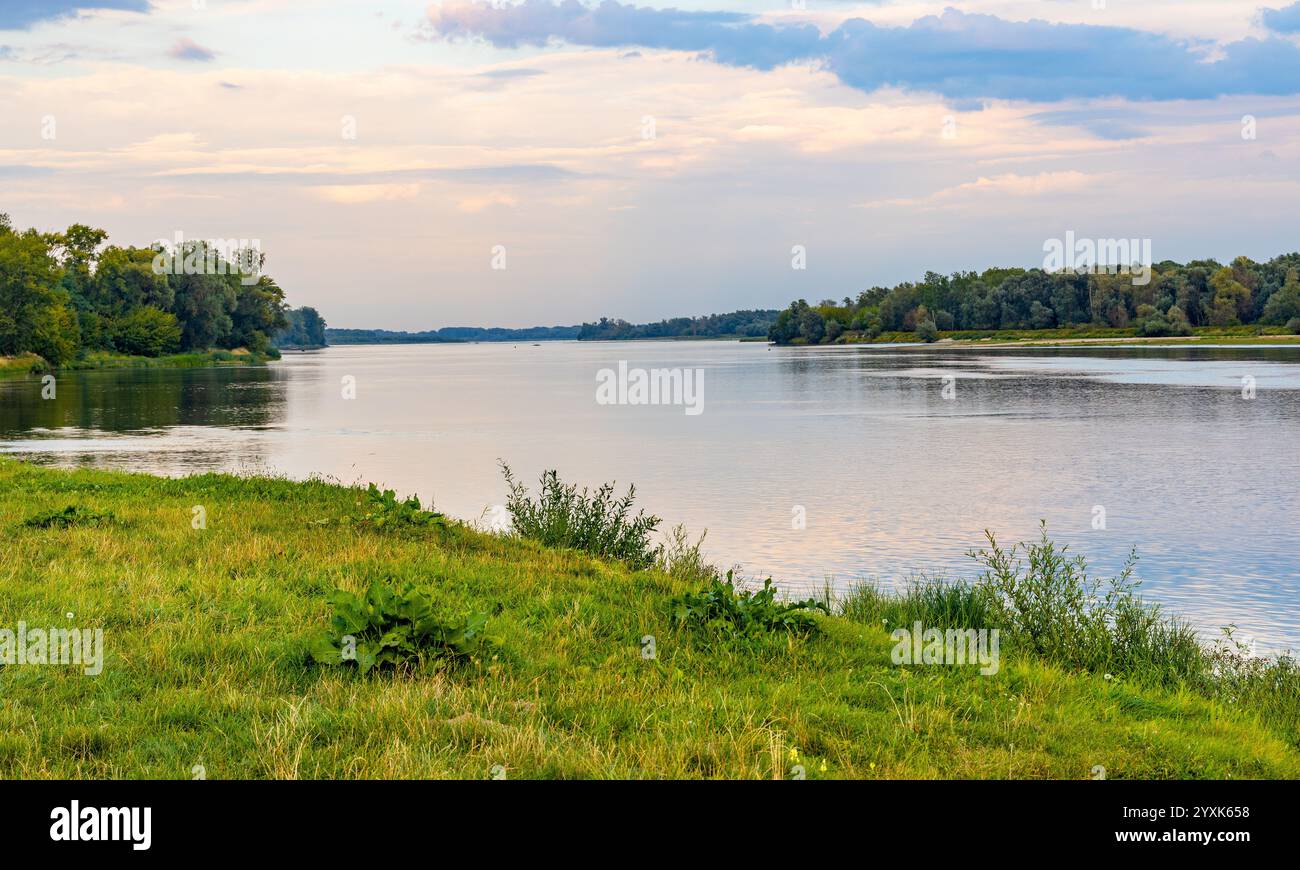Vistula river landscape at summer early evening with riverside with ...