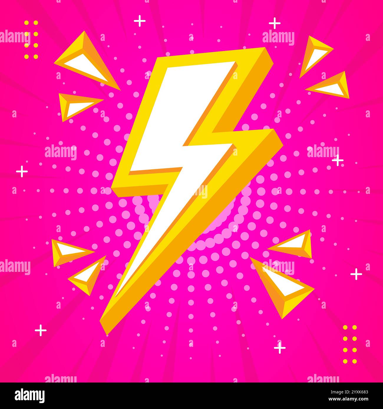 Lightning template isolated on purple background. Vector design Stock ...