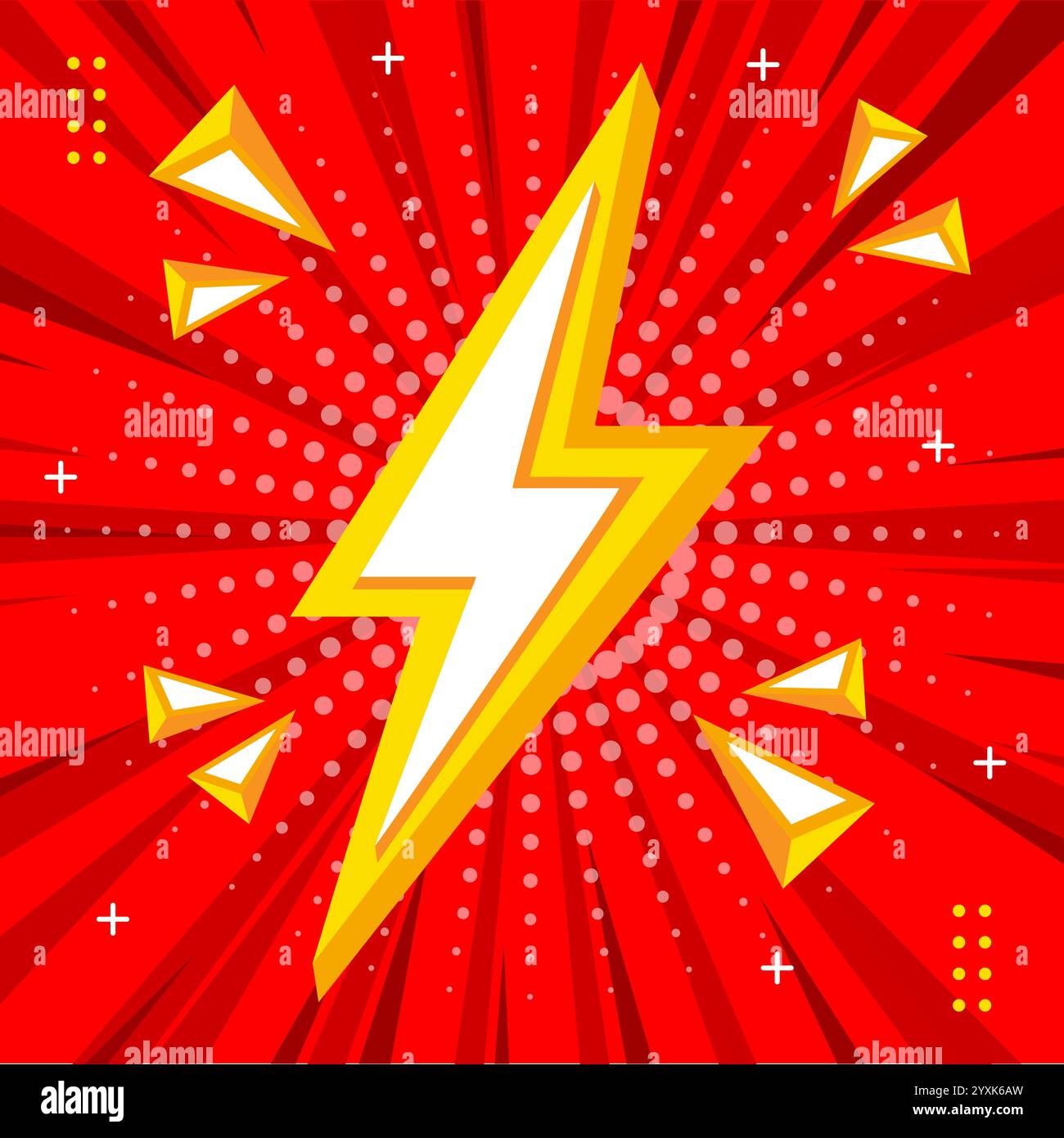 Lightning template isolated on red background. Vector design Stock ...