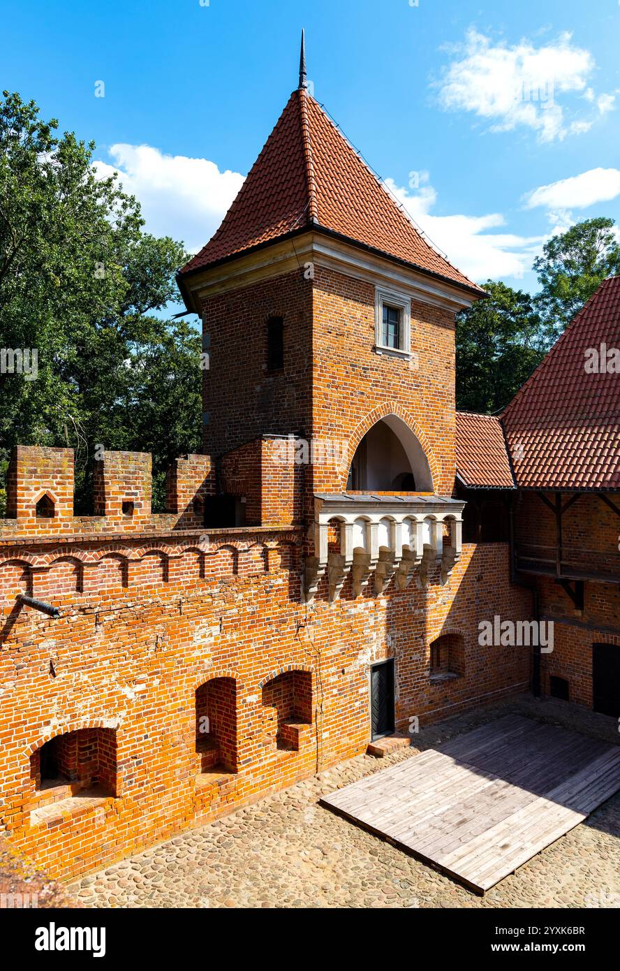 Oporow, Poland - August 17, 2024: Inner yard and main tower of medieval ...