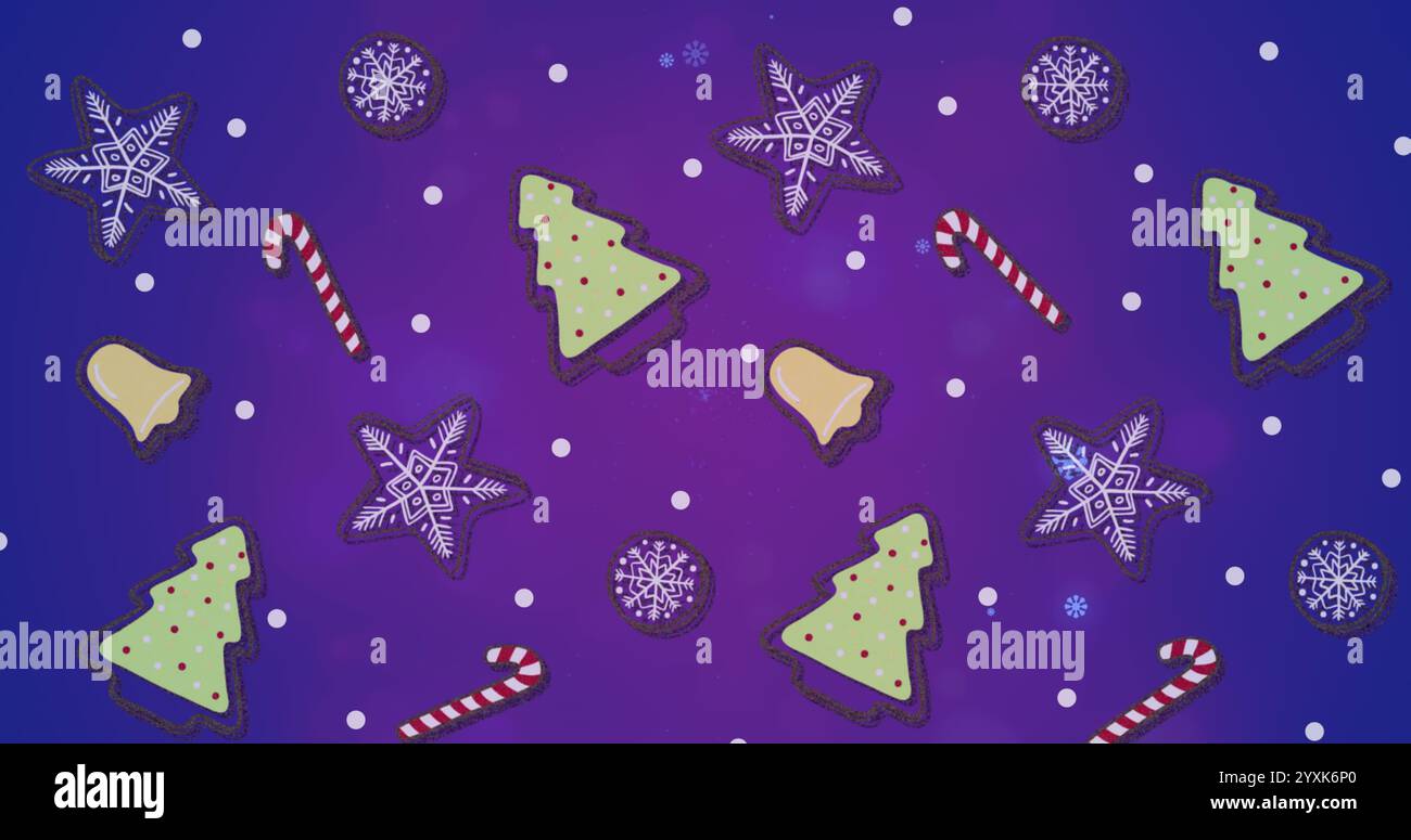 Image of multiple christmas concept icons over two shooting stars ...
