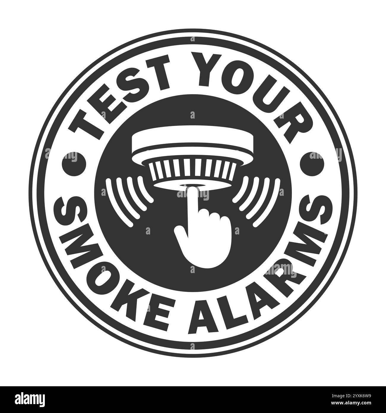 Test your smoke alarms. Smoke detector icon symbol. Fire alarm logo ...
