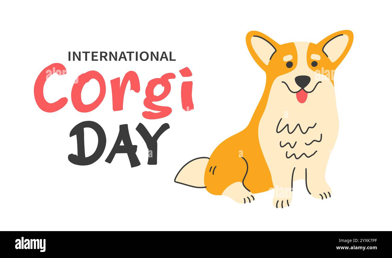 Corgi day banner. Cute vector cartoon dog smiling Stock Vector Image ...