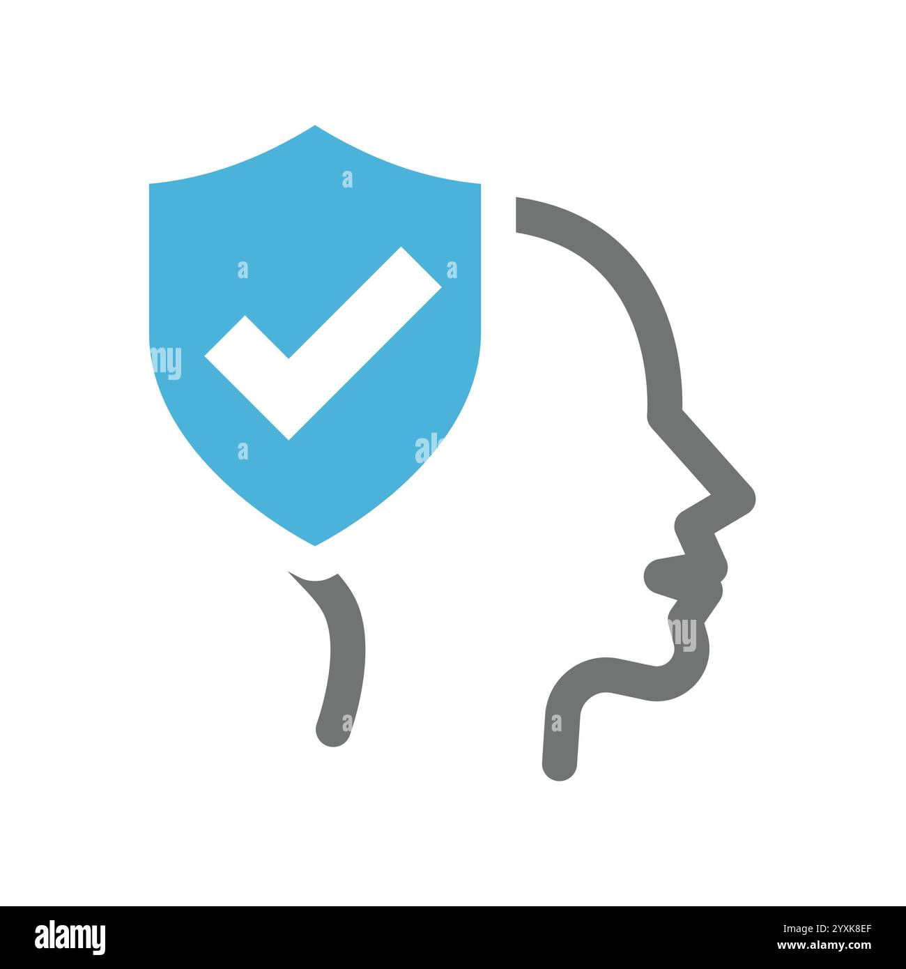 Mental health vector icon. Human head with shield and checkmark Stock ...