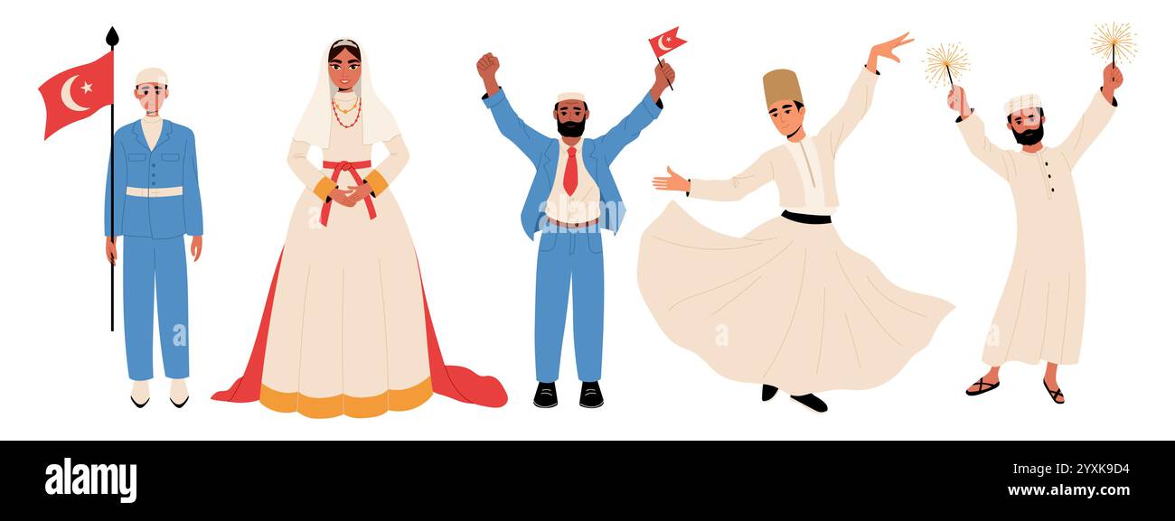 Set of people during traditional Muslim holidays. Victory Day, Muslim ...