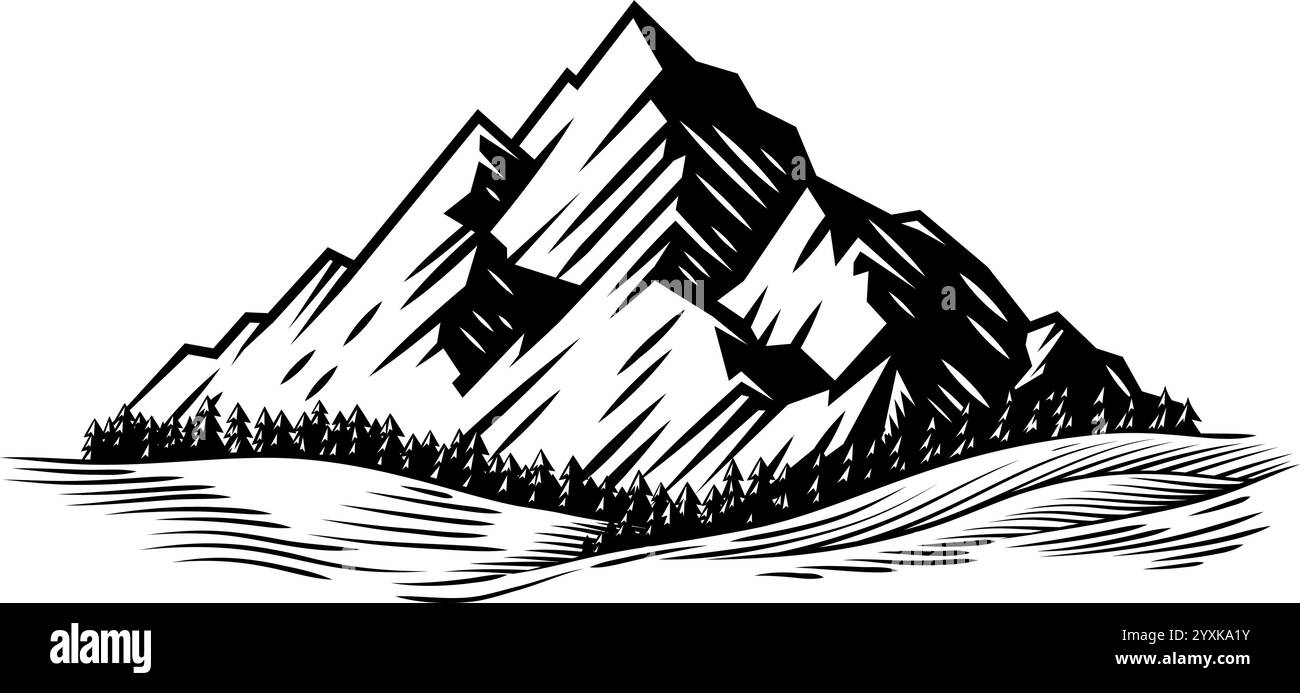 Mountains Range Woodcut Engraved Style Drawing Stock Vector Image & Art ...