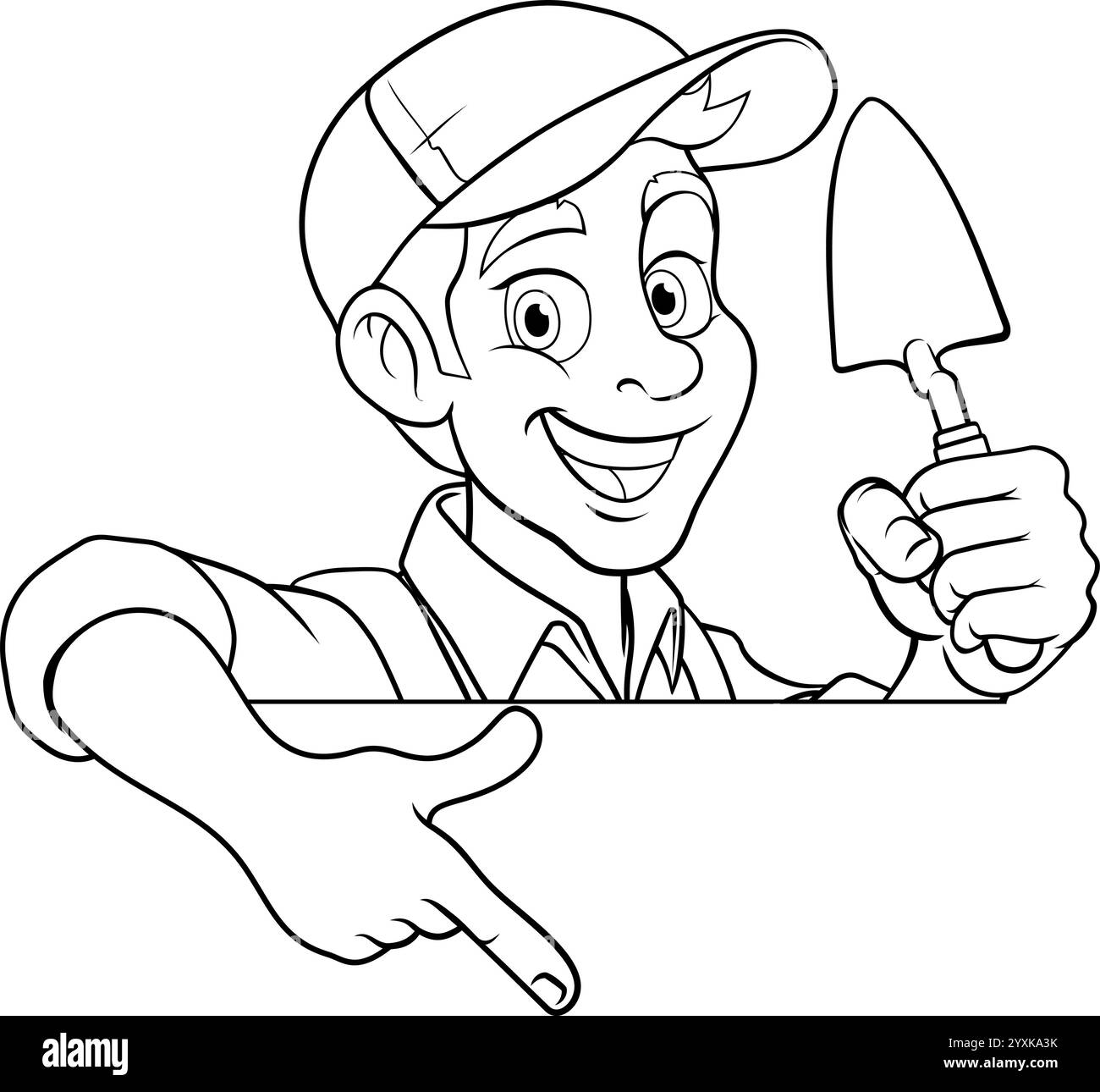 Brick Layer Mason Builder Cartoon Man Pointing Stock Vector Image & Art ...