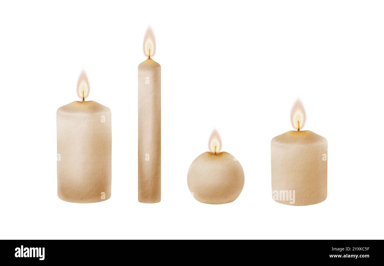 Wax candles set with wicks,wide,slim,round medium and high sizes,flame ...