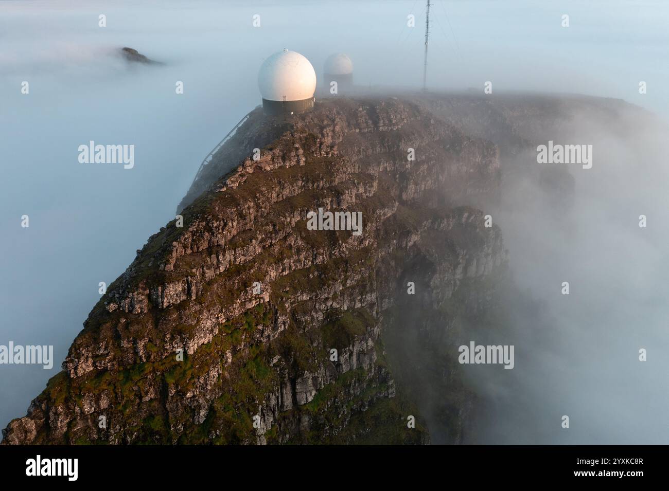 Aerial View of Cloud-Covered Cliffs in the Faroe Islands Stock Photo ...