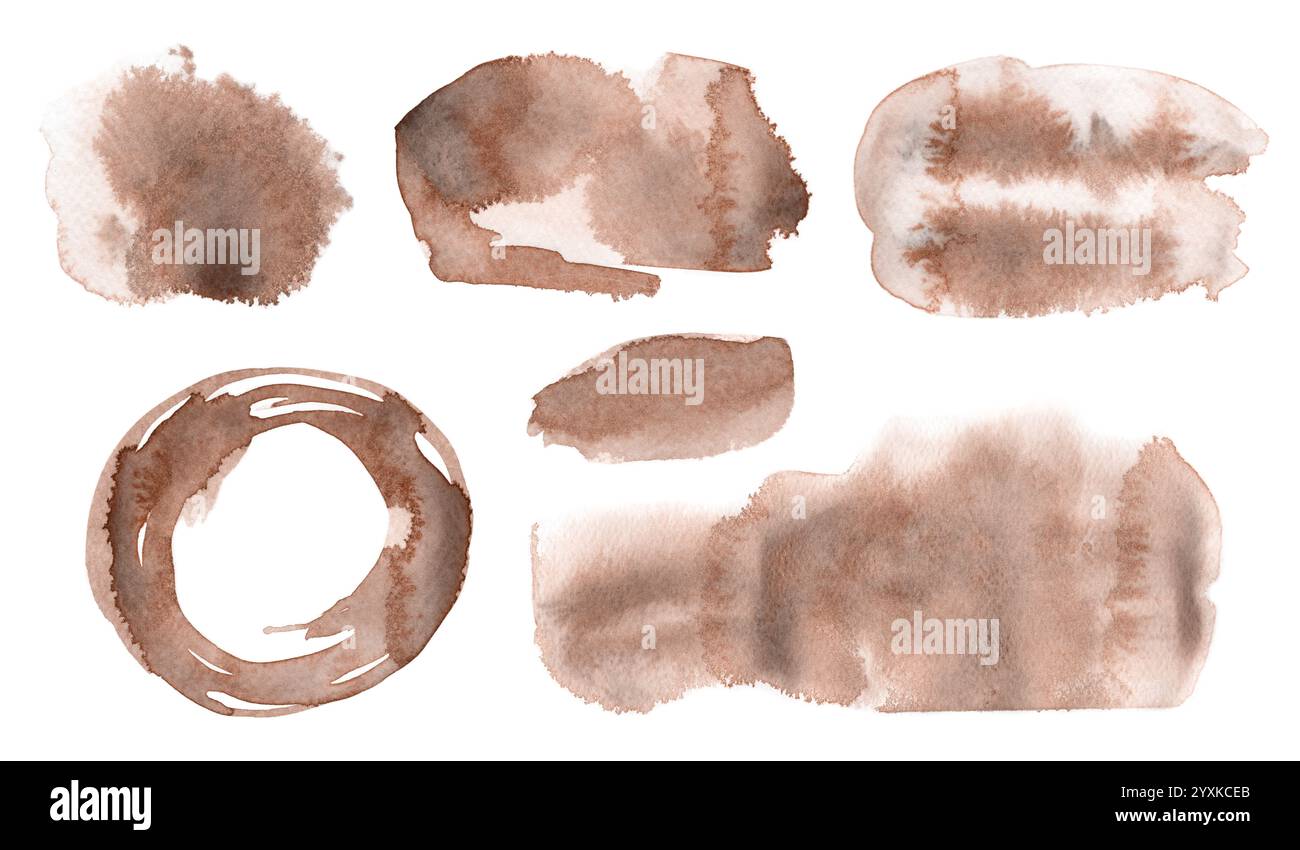 Set of watercolor stain in the 2025 color of the year Mocha Mousse ...